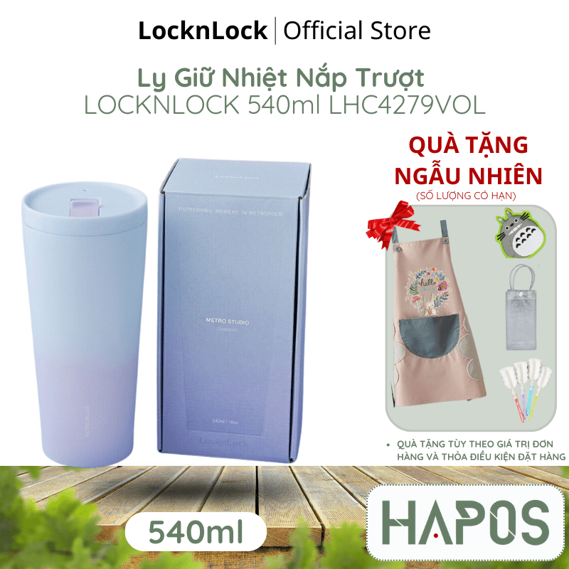 Ly giữ nhiệt 540ml LocknLock nắp trượt LHC4279VOL - Hàng chính hãng, đế silicone chống trượt ...