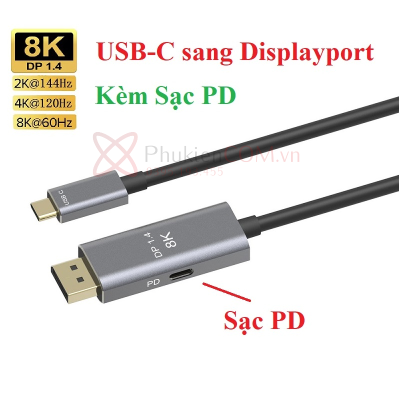 Cáp Thunderbolt 3/4 (usb-c, type c) sang Displayport 1.4 8K60hz 4K144hz ...