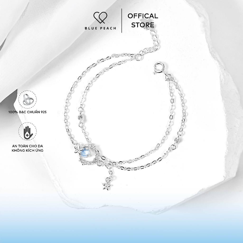 Lắc Tay Bạc 925 Blue Peach LT Vòng Tròn Hoa 5 Cánh - Moonstone 2 Dây ...