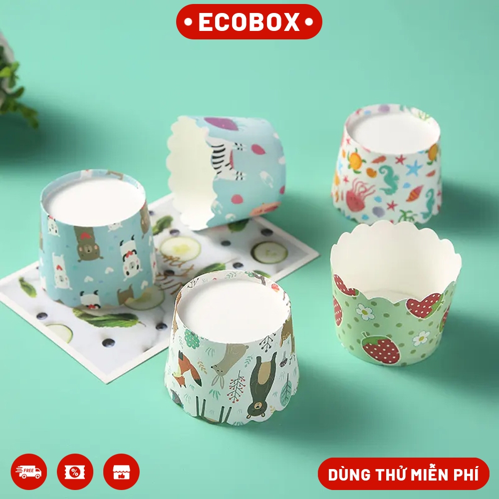 Set 50 Cupcake giấy cứng làm bánh ECOBOX, cốc/ly cupcake chịu nhiệt ...