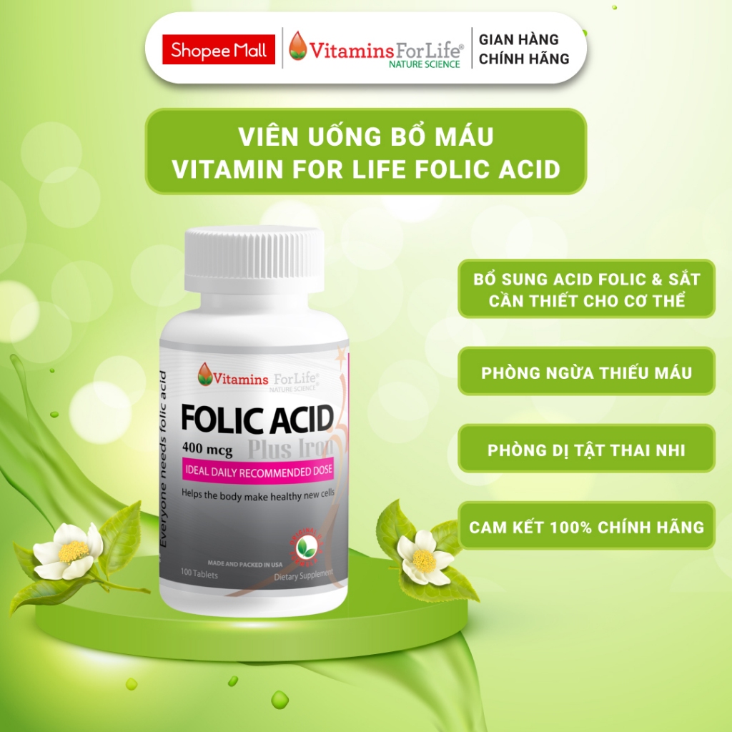 Viên Uống Bổ Máu Folic Acid Plus Iron Vitamins For Life - Cung Cấp Acid ...