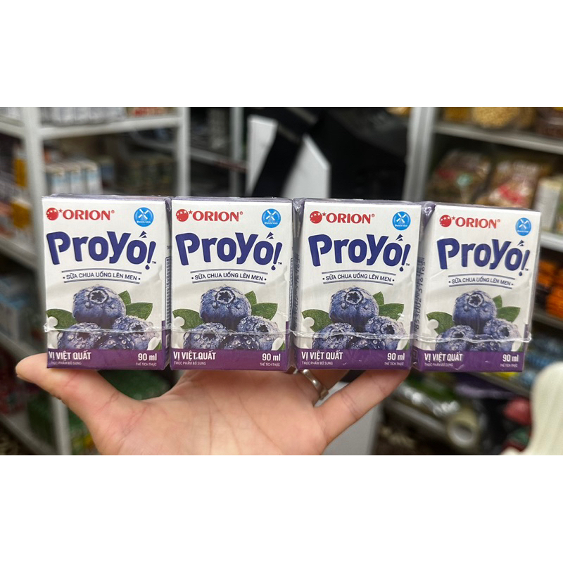 Vỉ 4 Hộp Sữa Chua Uống Lên Men ORION Proyo 90ml Vị Việt Quất/Dâu/Cam ...