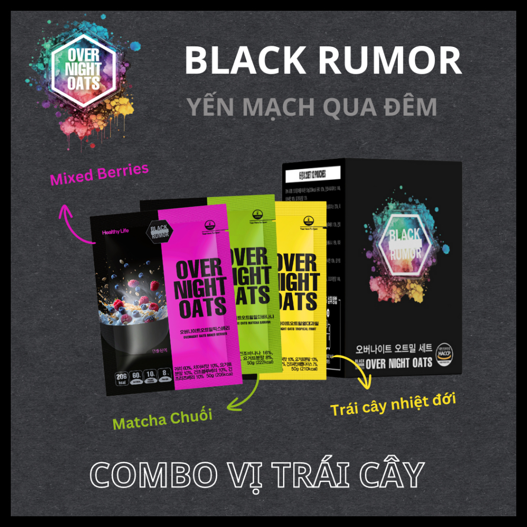 Combo Vị Trái Cây - Hộp 3 Vị Yến Mạch Qua Đêm BLACK RUMOR: Matcha Chuối ...