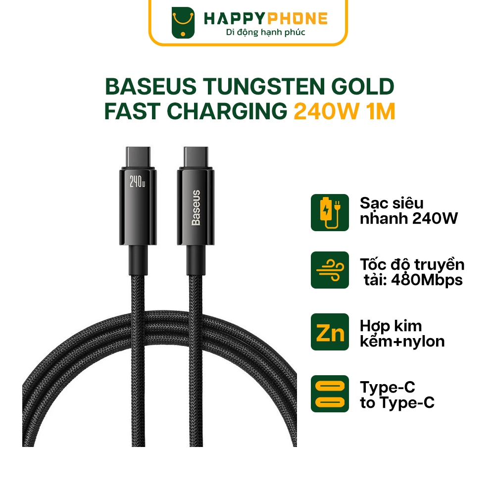 Cáp Baseus Tungsten Gold Type-C to Type-C 240W 1m - Hàng chính hãng | Shopee Việt Nam