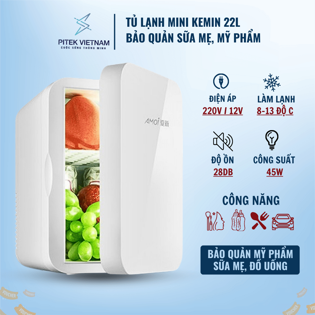 Tủ Lạnh Mini Amoi 8 Lít Bảo Quản Mỹ Phẩm Trữ Sữa Nước Uống đủ Dây Cắm điện 220v ô Tô