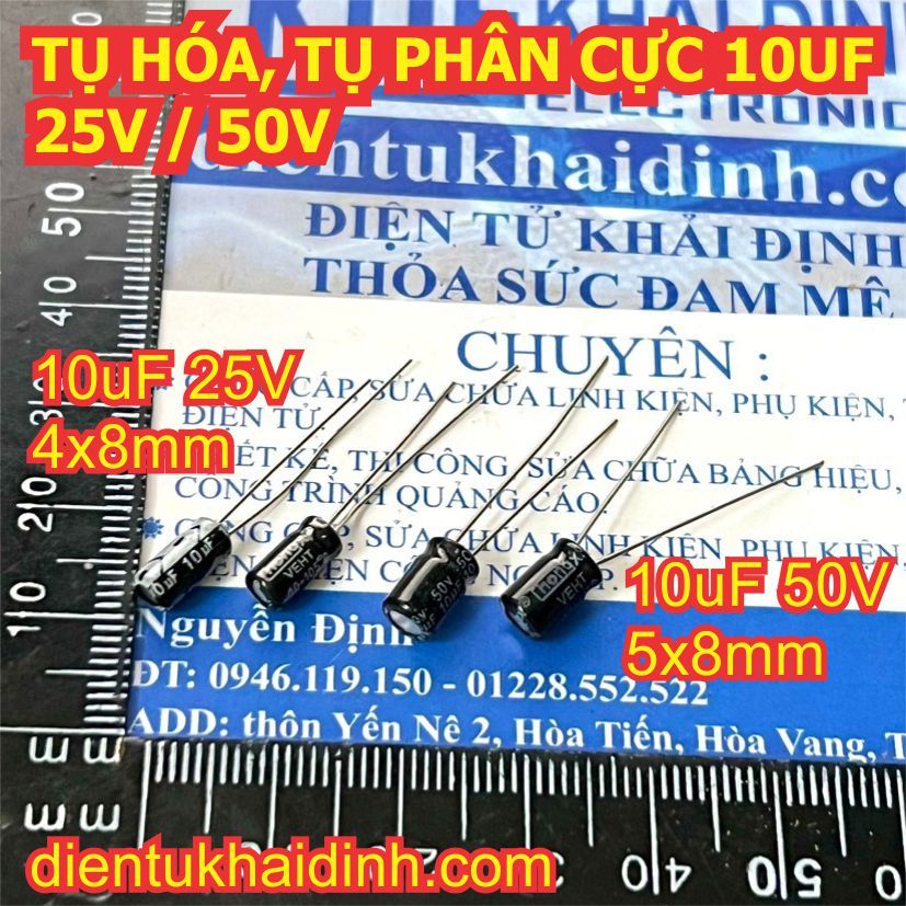 50 con Tụ hóa tụ điện phân cực chân dài 10uF 25V 50V 100V 250V 400V kde1787 | Shopee Việt Nam
