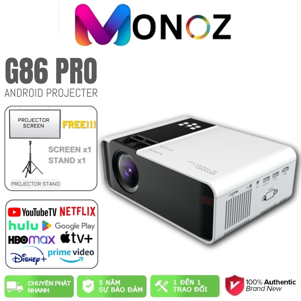 Máy chiếu MONOZ G86 Có thể bảo vệ 7500 lumens FULL HD Android 1080P ...