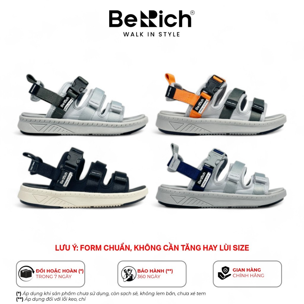 Giày Sandal Berich nam nữ 3 quai ngang quai khoá cài đi học đế cao 4cm ...