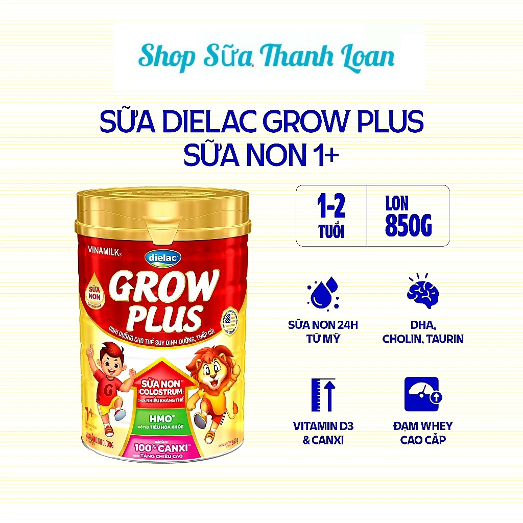 [HSD T4-2026] [Mẫu Mới] Sữa Bột Dielac Grow Plus 1+ HT 850g (Sữa Non). | Shopee Việt Nam