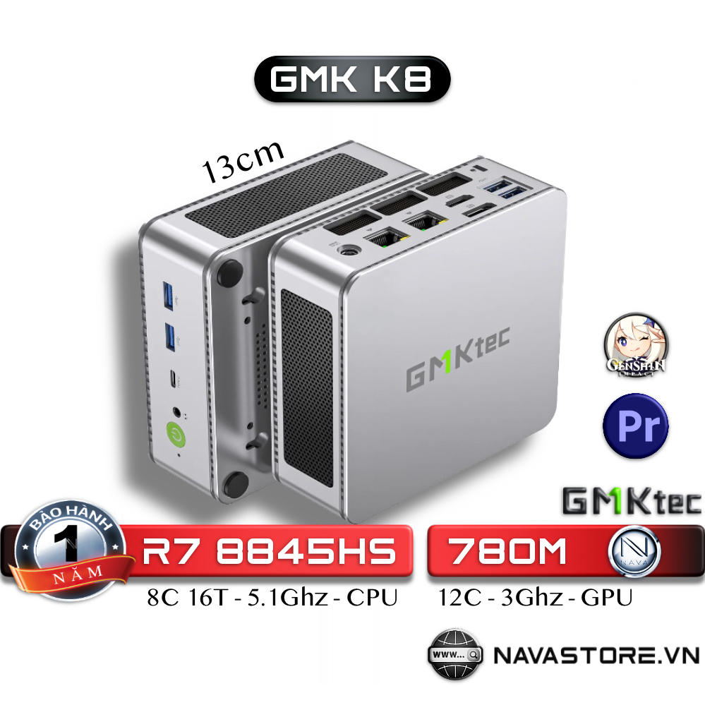 [NAVA] GMK K8 Ryzen 7 8845HS Máy Tính AMD Gaming Mini PC Windows 11 Pro Dual LAN 2.5Gbps thế hệ ...