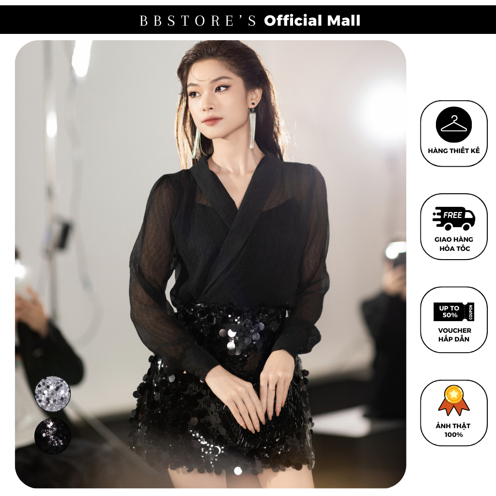 Set Áo Sơ Mi Voan Phối Chân Váy Ngắn Kim Sa Thời Trang Đi làm Dự Tiệc BBSTORE'S -K2868 | Shopee ...