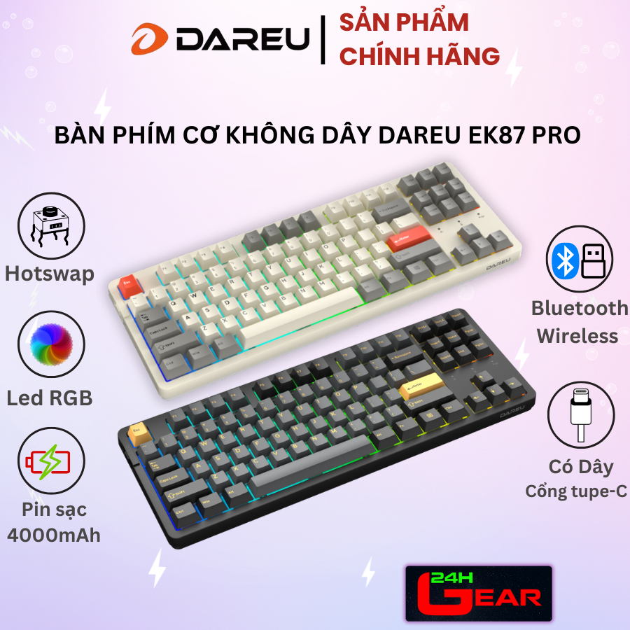 Bàn phím cơ không dây DAREU EK87 Pro - BLACK GOLDEN / PHOTO (Triple Mode,hotswap PBT Double-Shot ...
