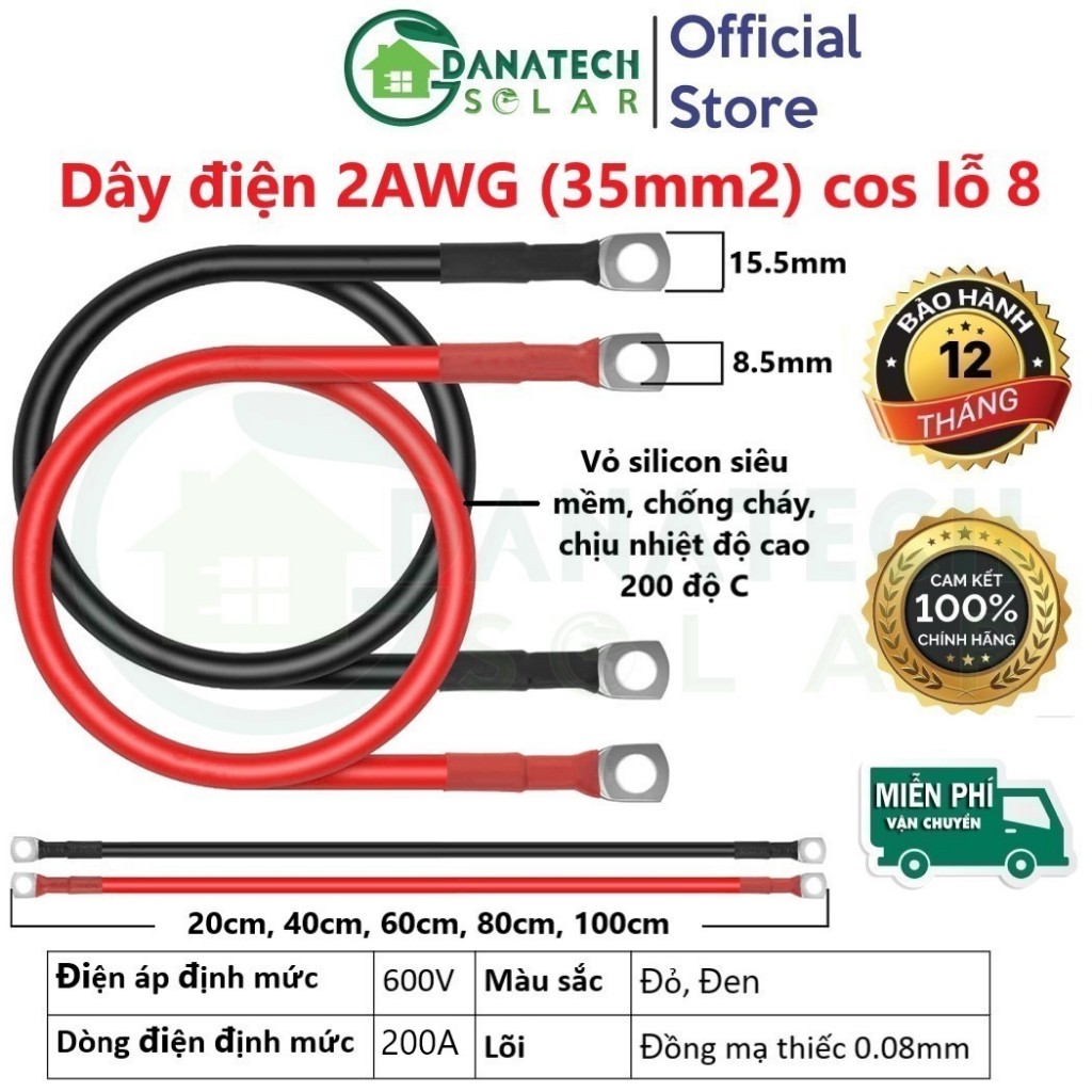 Dây nối bình acquy, pin lithium 2AWG 4AWG 6AWG, dây điện AWG siêu mềm ...