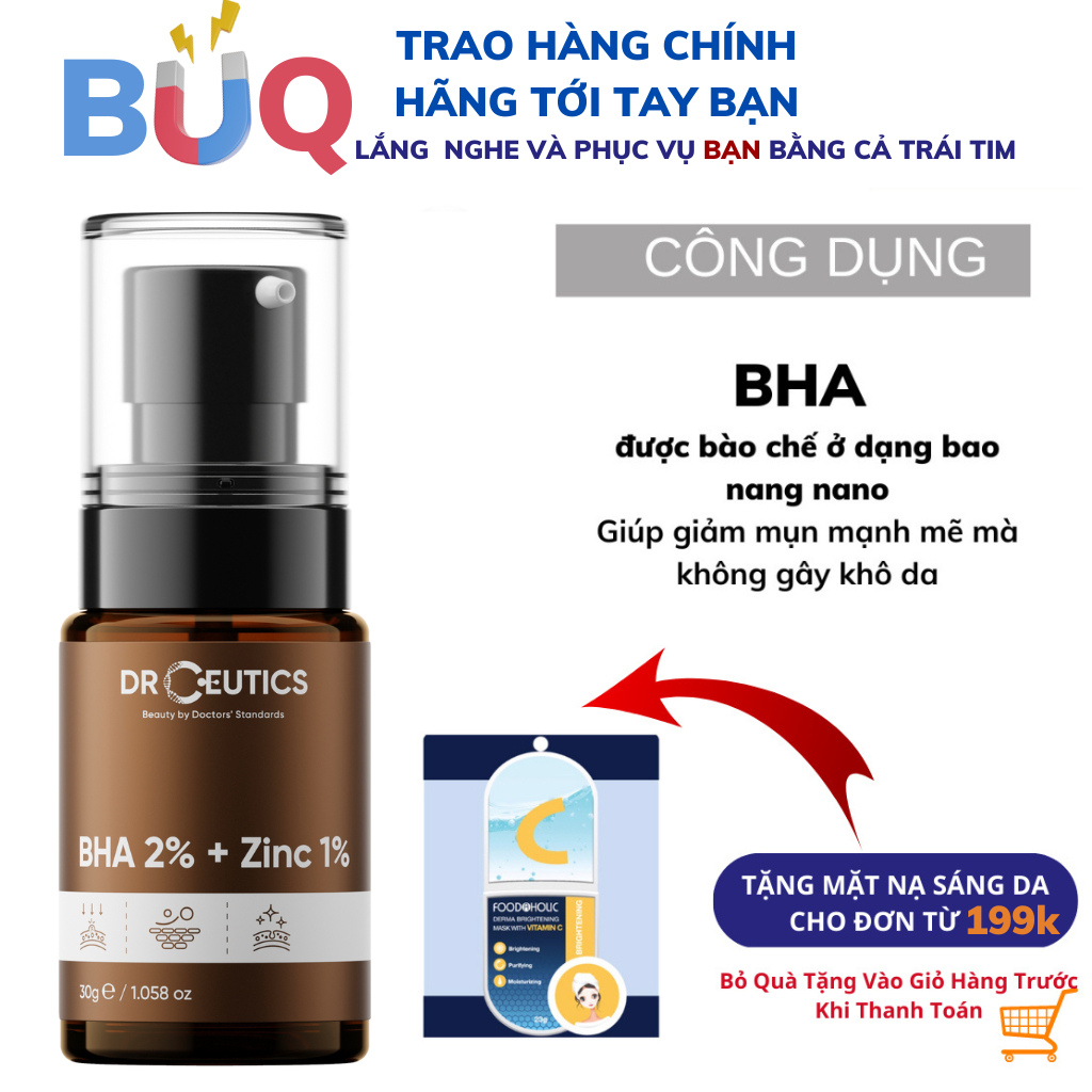 Serum BHA 2% + ZinC 1% DrCeutics Giảm Mụn Và Giảm Sưng Mụn 30ml | Shopee Việt Nam