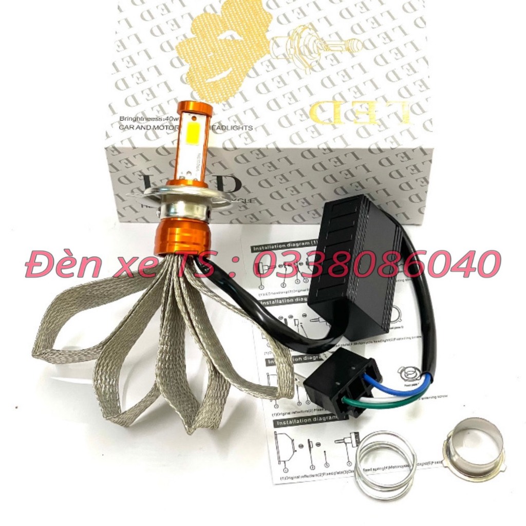 Bóng LED pha H4-M5 siêu sáng 3 tim tản nhiệt đuôi công AC-DC 12v-24v ...