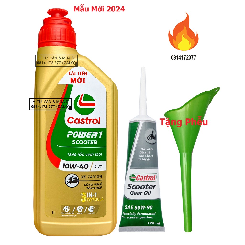 Combo Dầu nhớt xe tay ga Castrol Power-1 Scooter 10W40 1000ml ( 1L ...
