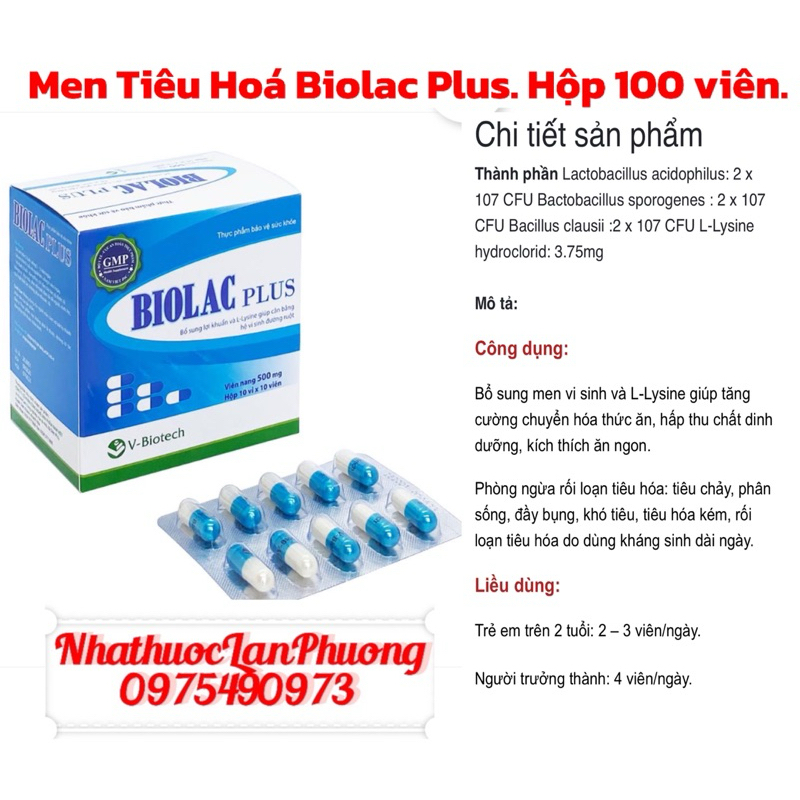 Men Tiêu Hoá Biolac Plus. Hộp 100 viên. | Shopee Việt Nam