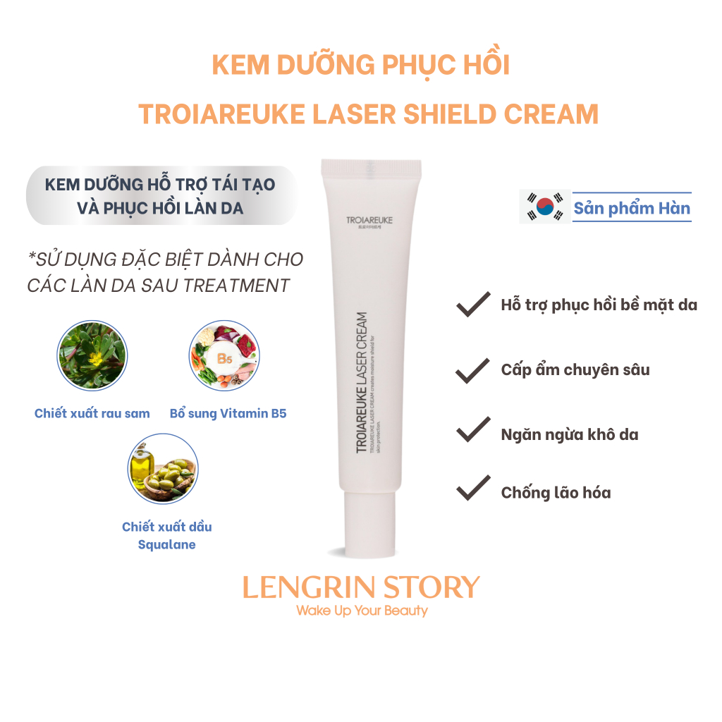 Kem Dưỡng Phục Hồi Troiareuke Laser Shield Cream Hàn Quốc Hỗ Trợ Bảo Vệ, Phục Hồi Da, Giảm Kích ...