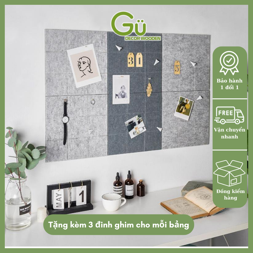 Bảng ghim nỉ dán tường tặng kèm ghim, sticker bảng ghi chú thông báo ...