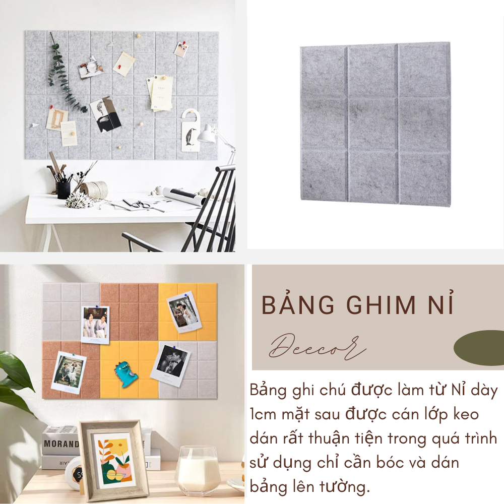 Bảng ghim nỉ dán tường tặng kèm ghim, sticker bảng ghi chú thông báo ...