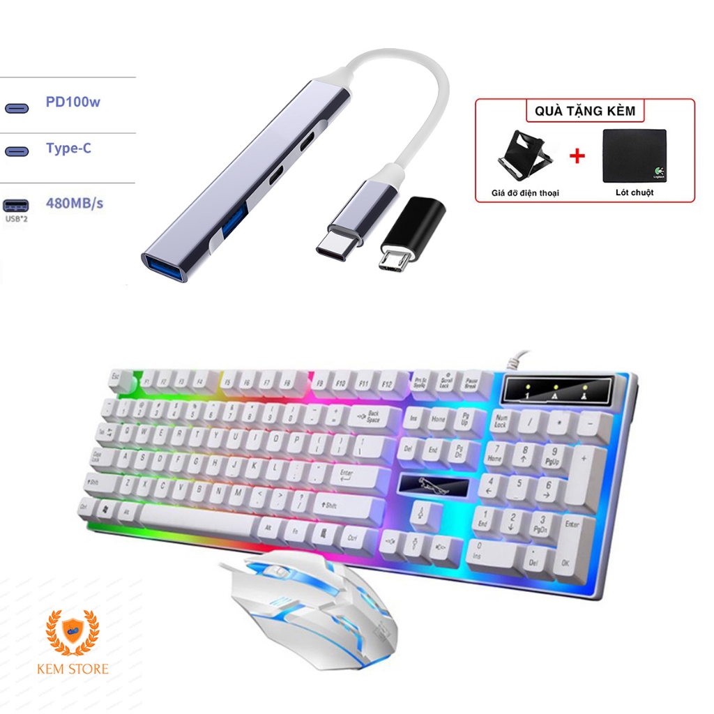 Combo USB OTG HUB 3.0 + Bàn phím chuột giả cơ LED | Minecraft, Roblox ...