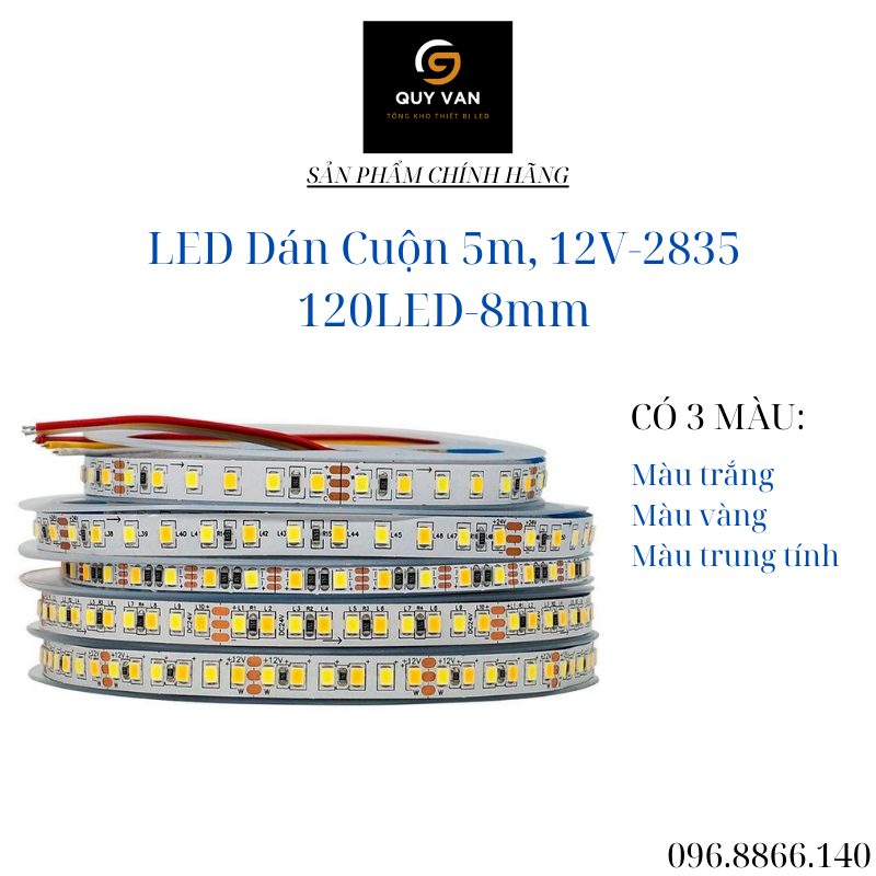 LED DÁN CUỘN 5M ,12V-2835-120LED-8MM, DÙNG CHO GƯƠNG LED VÀ LED NỘI ...