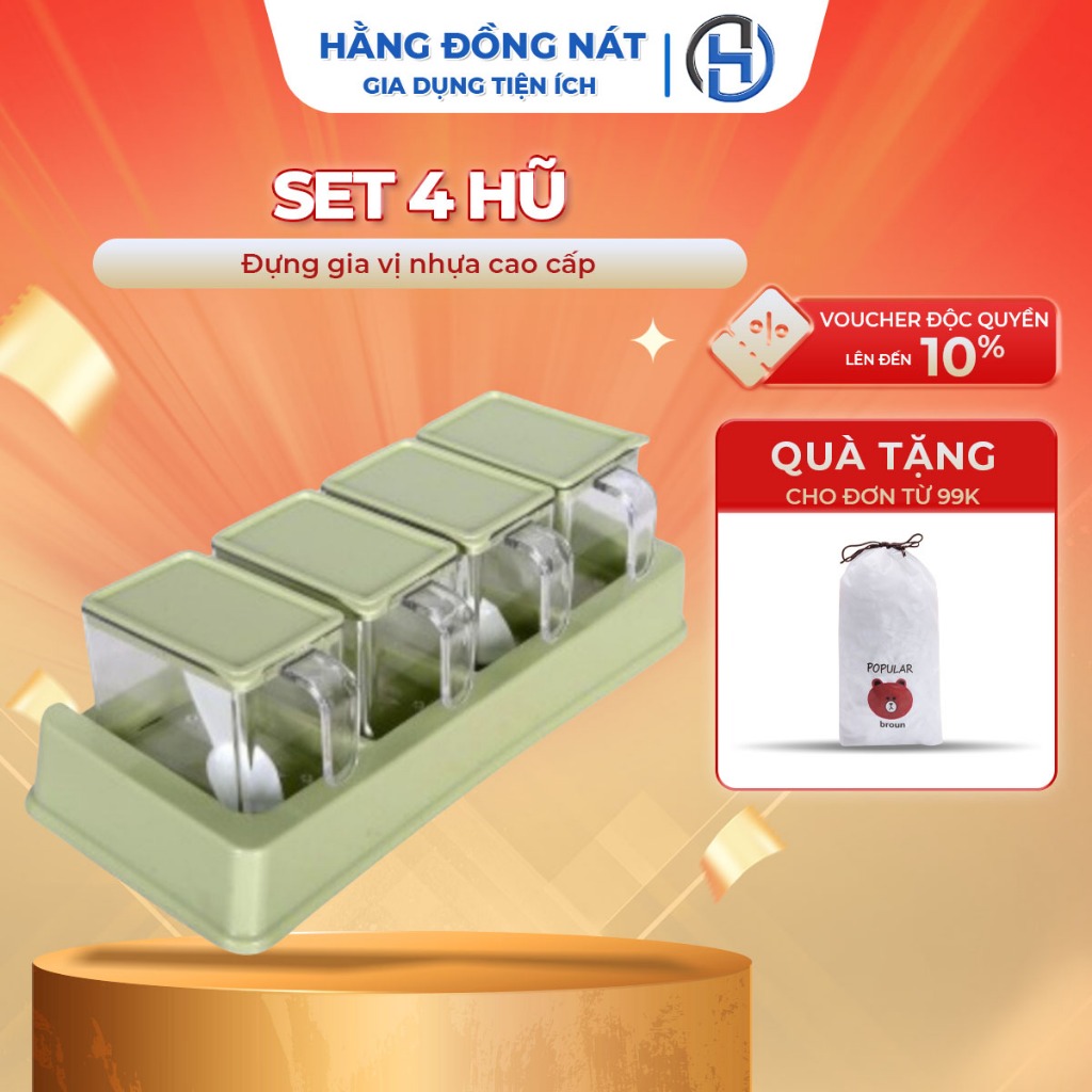Set 4 hũ đựng gia vị nhà bếp kèm muỗng nhựa Việt Nhật cao cấp an toàn ...