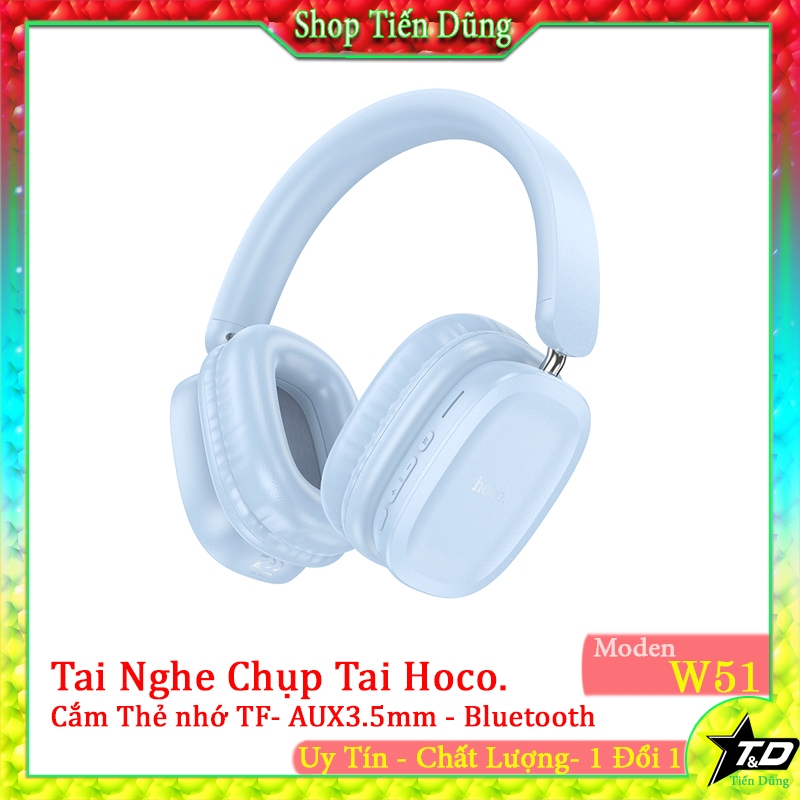 Tai nghe chụp tai HOCO W51 kết nối bluetooth V5.3, hỗ trợ thẻ nhớ TF và cổng AUX 3.5mm, có nút ...
