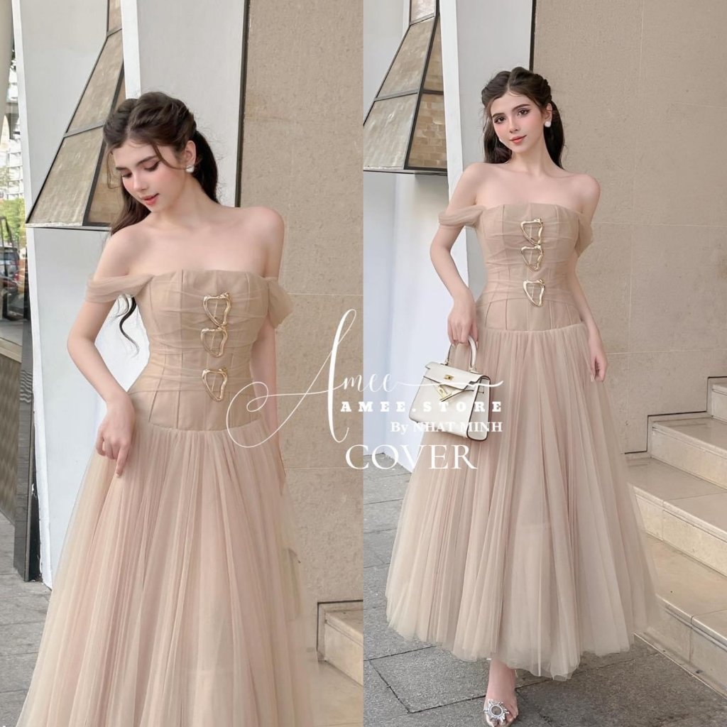 Váy đi tiệc dài, đầm nữ cao cấp chất liệu tơ màu BEE dài sang chảnh hàng loại 1 chất đẹp ...