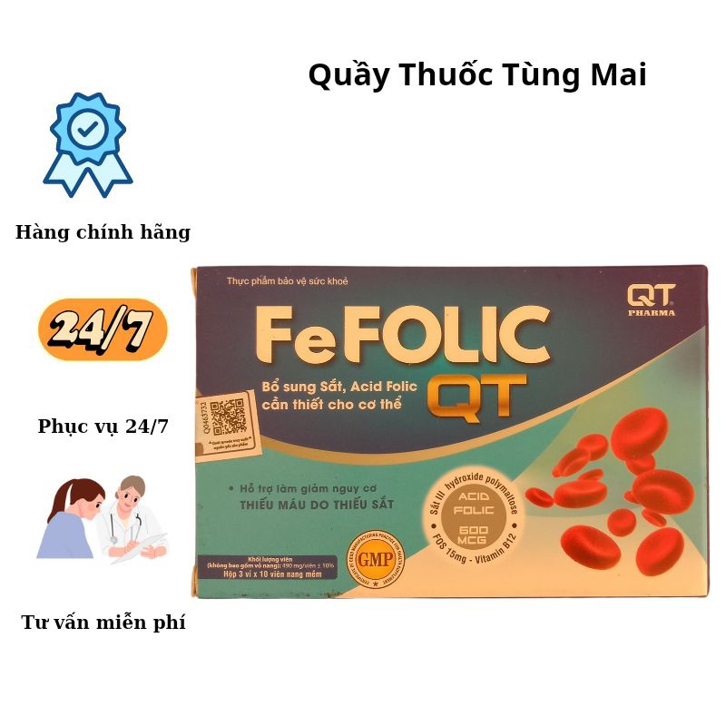 Fefolic QT (Hộp 3 vỉ x 10 viên) bổ sung sắt | Shopee Việt Nam