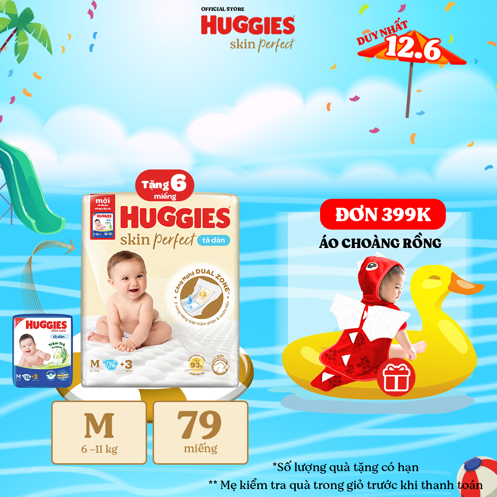 Tã/bỉm dán sơ sinh Huggies Skin Perfect M 76+3 miếng với 2 vùng thấm giảm kích ứng da | Shopee ...