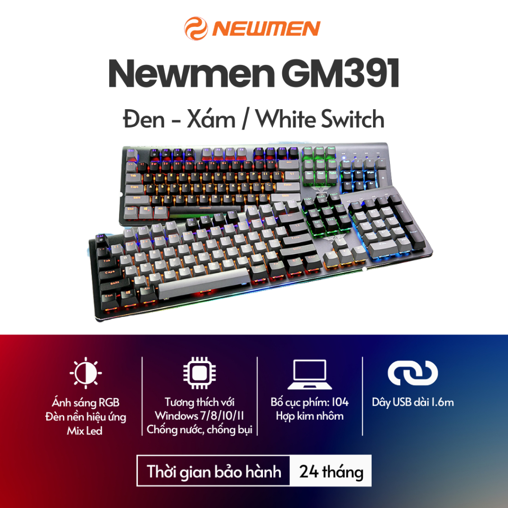 Bàn phím Newmen GM391 - Gaming, Phím cơ, Có dây, Led cực đẹp, Switch tùy chỉnh - Bảo hành 24 ...
