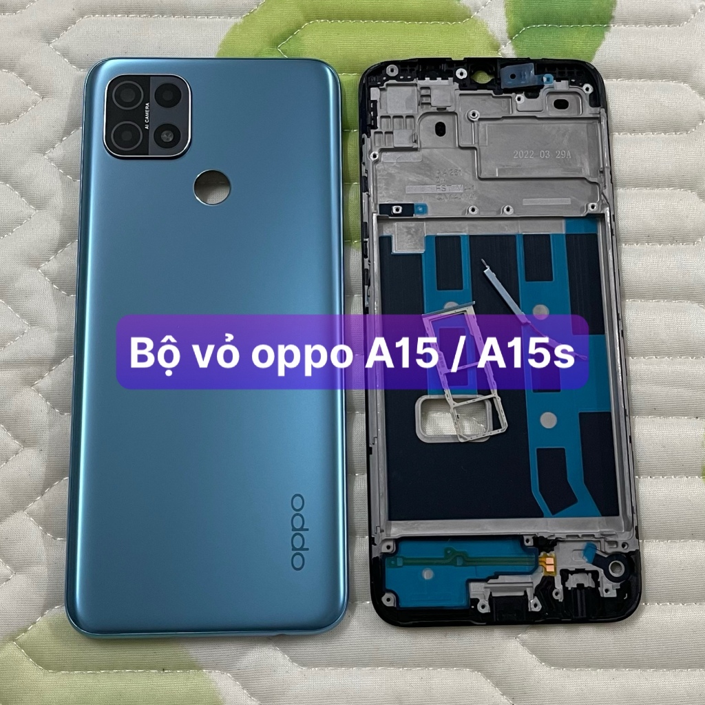 bộ vỏ xương oppo A15 / A15s kèm khay sim,phím,kính camera | Shopee Việt Nam