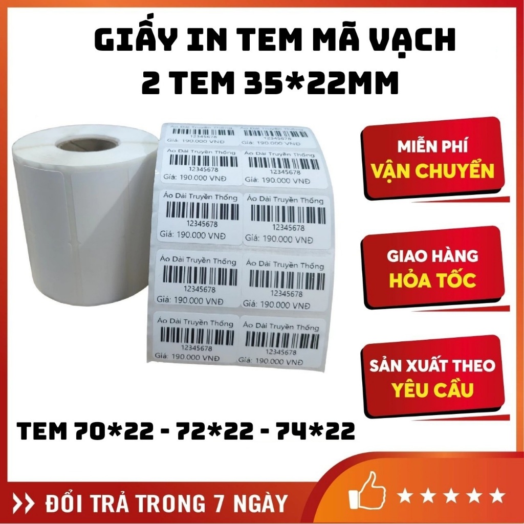Tem mã vạch 70x22 72x22 Nhãn dán decal in nhiệt 35x22 giấy nhiệt 35*22 ...
