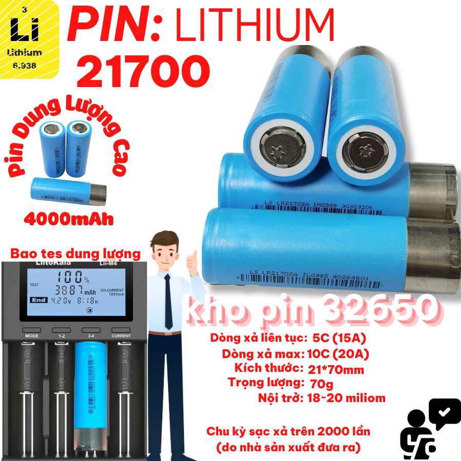 Cell Pin Tháo Khối 21700 Chính Hãng Lishen 4000mAh- Mã pin LR2170SA ...