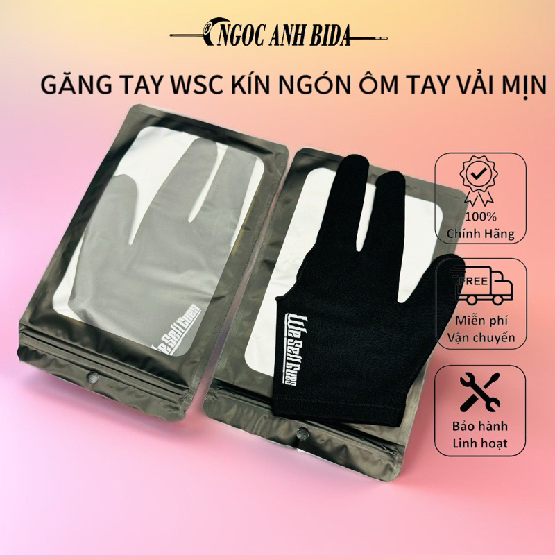 Găng tay bida kín ngón WSC chính hãng, vải mềm mịn, ôm tay, đeo được 2 ...