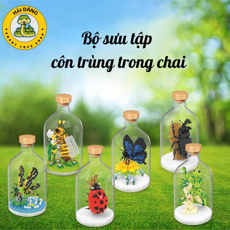 Đồ chơi lắp ráp lego bộ sưu tập mô hình động vật, côn trùng trong chai ...