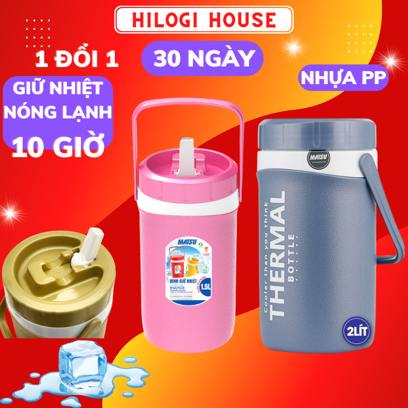 Bình giữ nhiệt 2000ml Duy Tân HiLOGI 2 lớp nhựa PP nhũ nhám chống trầy, giữ nóng 6h, lạnh 10h ...