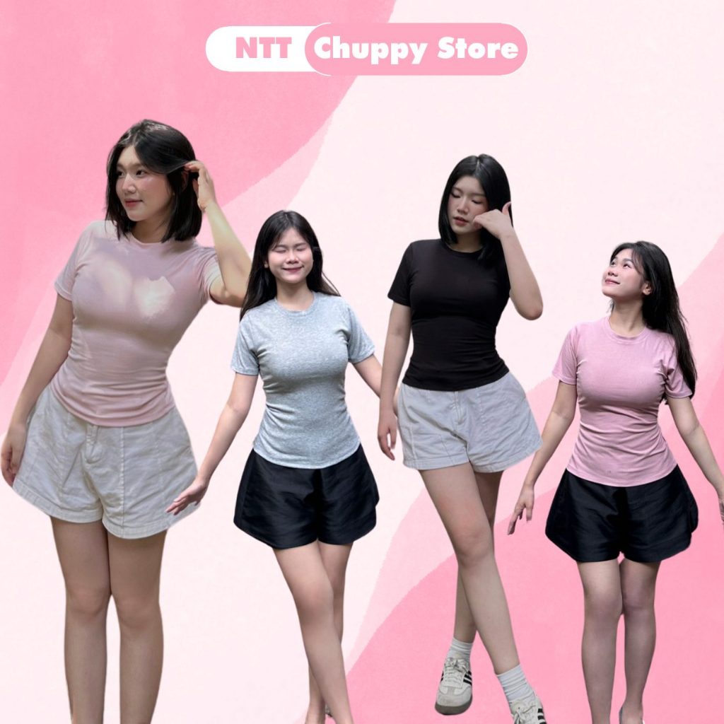 [1] Áo Baby Tee Tay Ngắn Bigsize - Form Ôm Body - Vải Bo Gân, Cotton 100% - 45kg đến 85kg ...