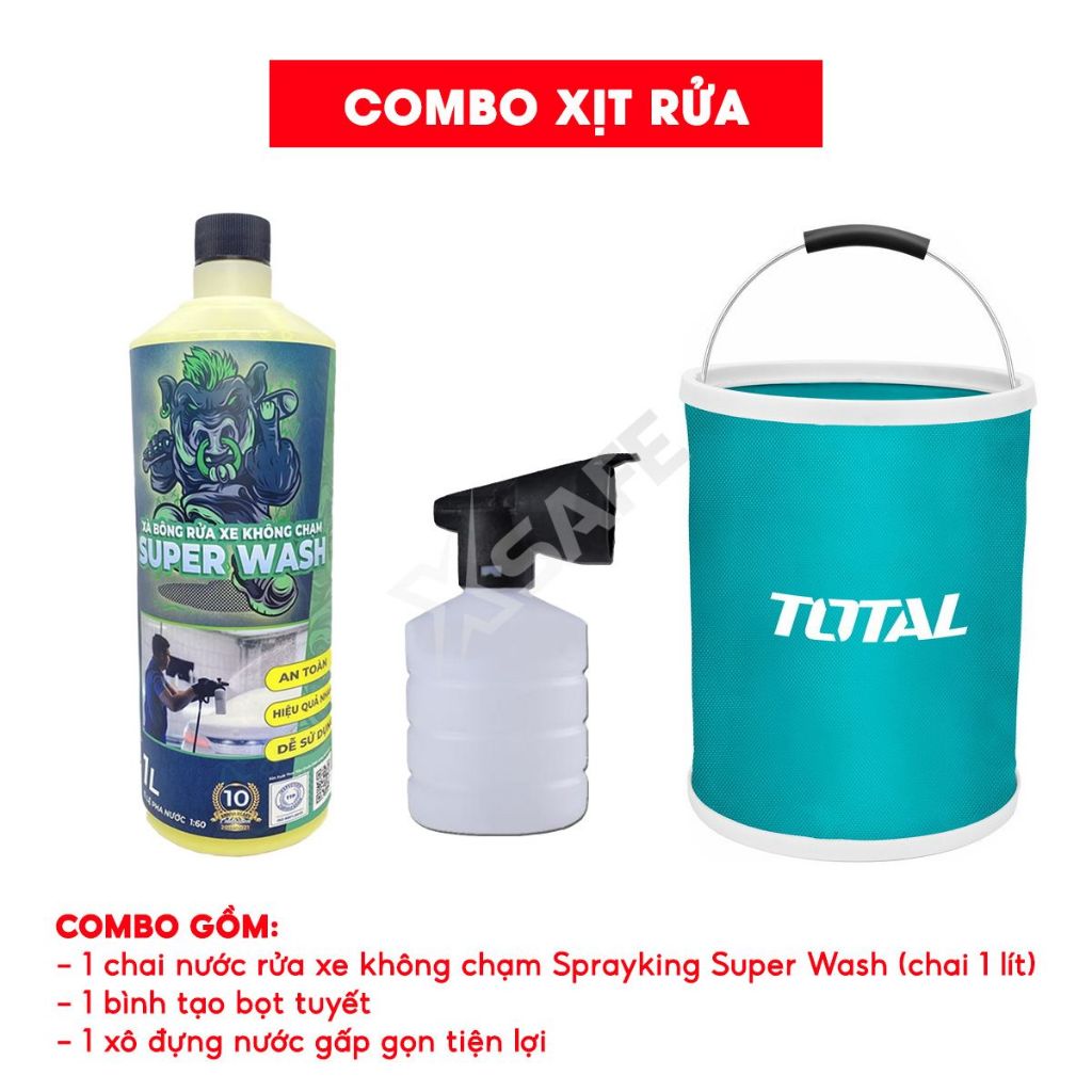 Máy xịt rửa xe TOTAL TGT11236 1500W dây đồng, motor từ không chổi than Máy rửa xe cao áp 100Bar ...