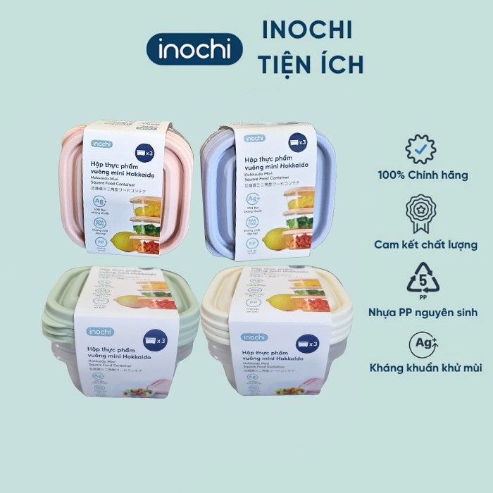 Bộ 3 hộp thực phẩm vuông mini Inochi dung tích 250ml đựng thực phẩm ...