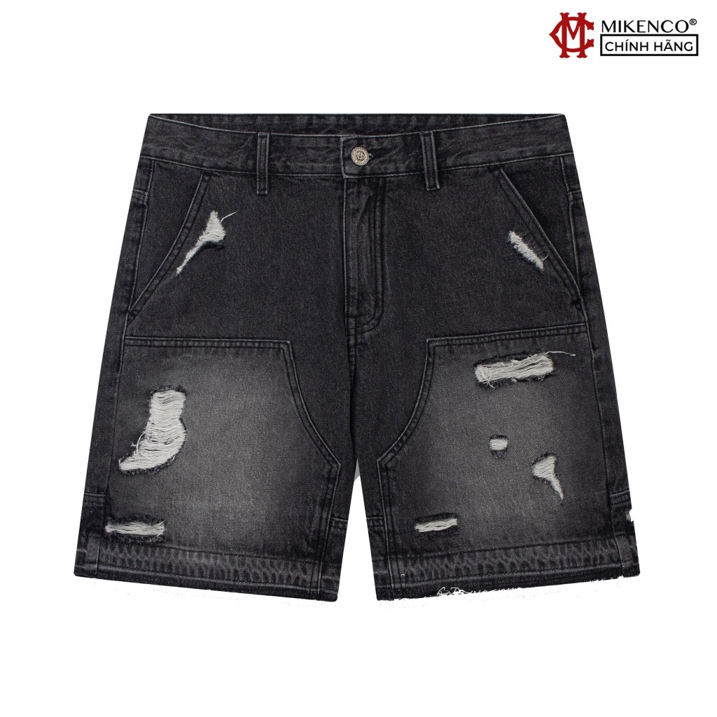 Quần short denim unisex MIKENCO Double Knees Distressed Short | Shopee ...
