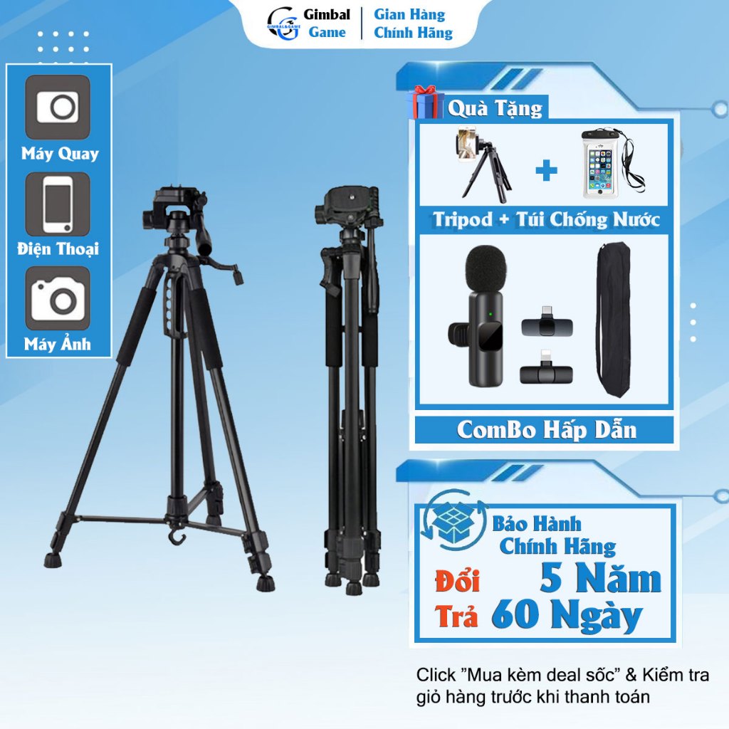 Tripod điện Thoại Chụp ảnh Livestream, Tripod Giá đỡ điện Thoại 1m7 