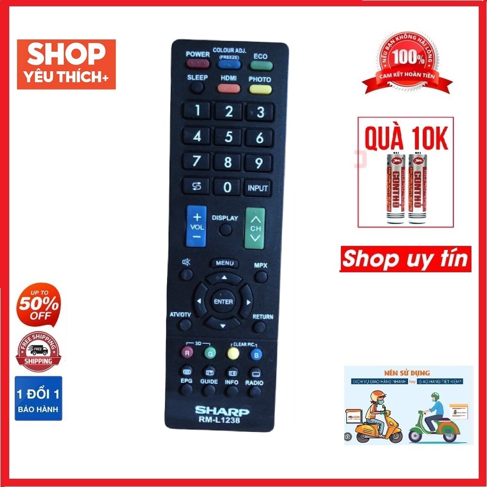 Điều khiển tivi Sharp RM-L1238 , Remote dùng cho tivi Sharp RM-L1238 , Đầu bấm dùng Sharp RM ...