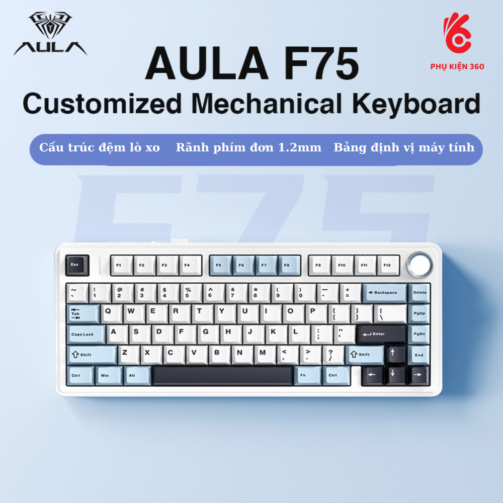 Bàn phím cơ Gaming AULA F75 - 3 chế độ kết nối, có núm xoay điều chỉnh đa nhiệm, trang bị ...