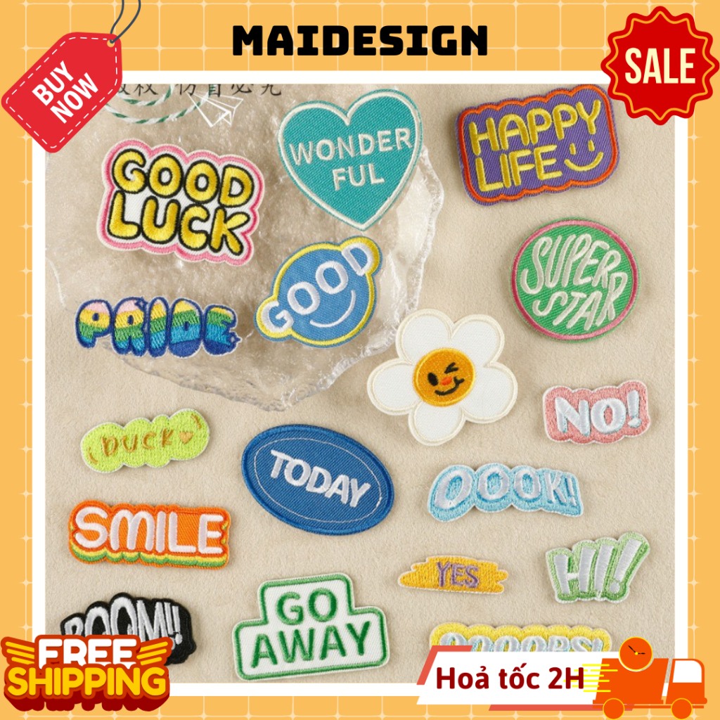 Miếng vá thêu quần áo rách, hình thêu,ủi áo bị rách Chữ Tiếng Anh Today ...