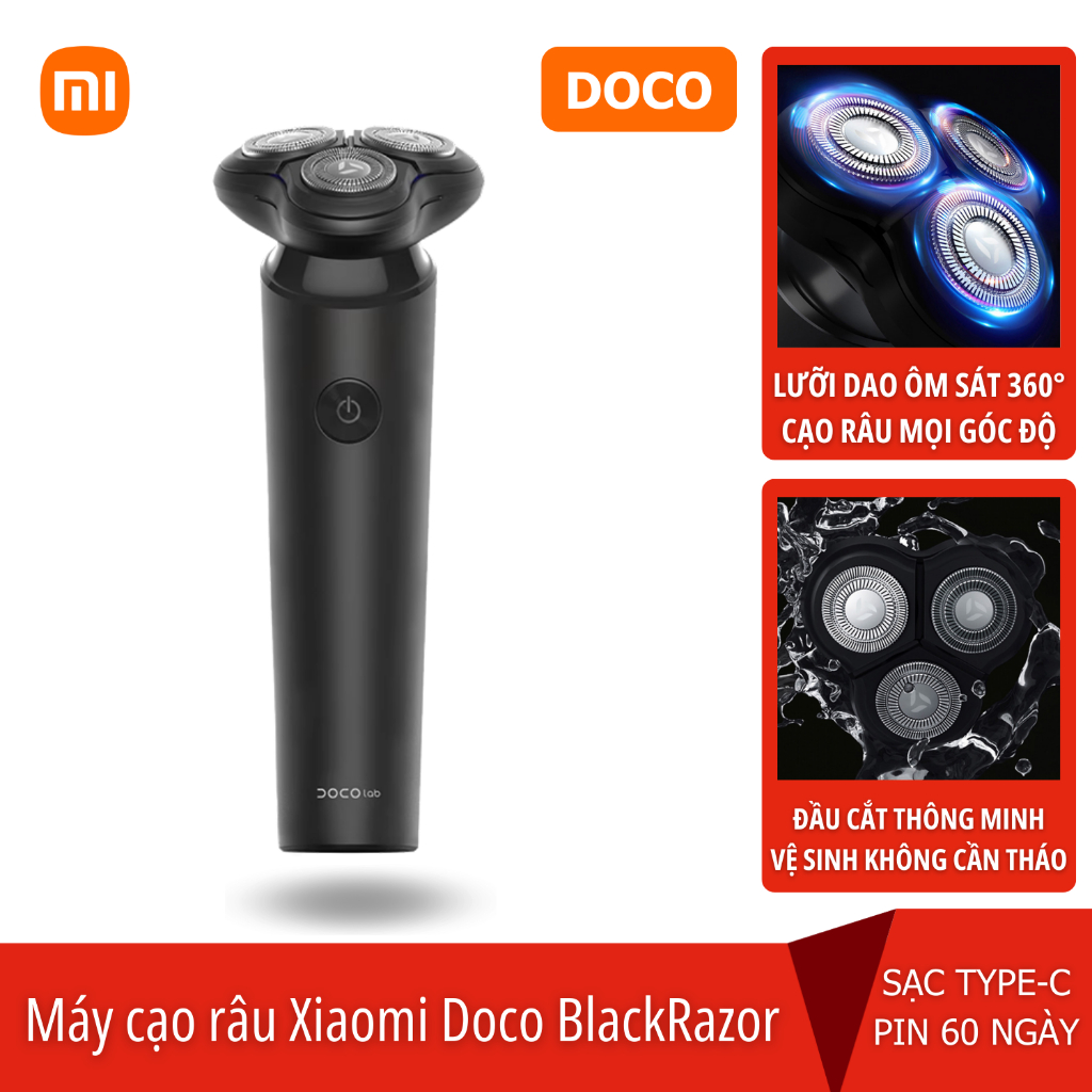 Máy cạo râu XlA0Ml Doco BlackRazor RS002. 3 lưỡi độc lập 3D. Pin 60 ...