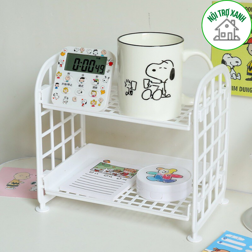 kệ nhựa mini 2 tầng đựng đồ gọn gàng, khay nhựa haki 2 tầng đa năng ...
