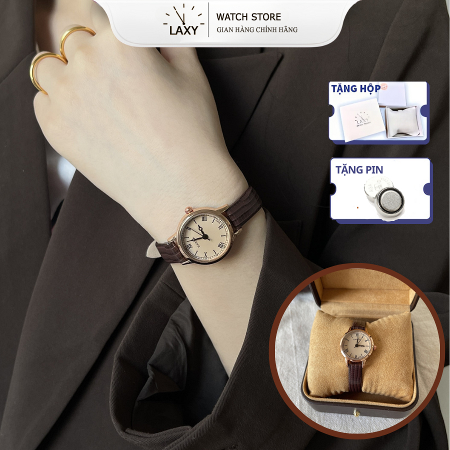 Đồng hồ nữ thời trang vintage BARSH mặt tròn nhỏ dây da mềm ôm tay ...
