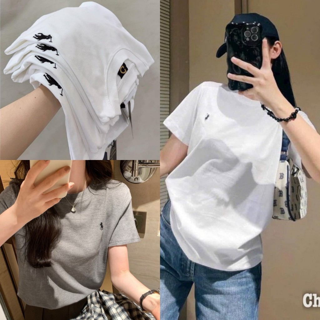 Áo Phông Nữ Cotton Tàu Loại Đẹp Dầy Dặn Mềm Mại Co Giãn Thêu Ngựa Cổ ...